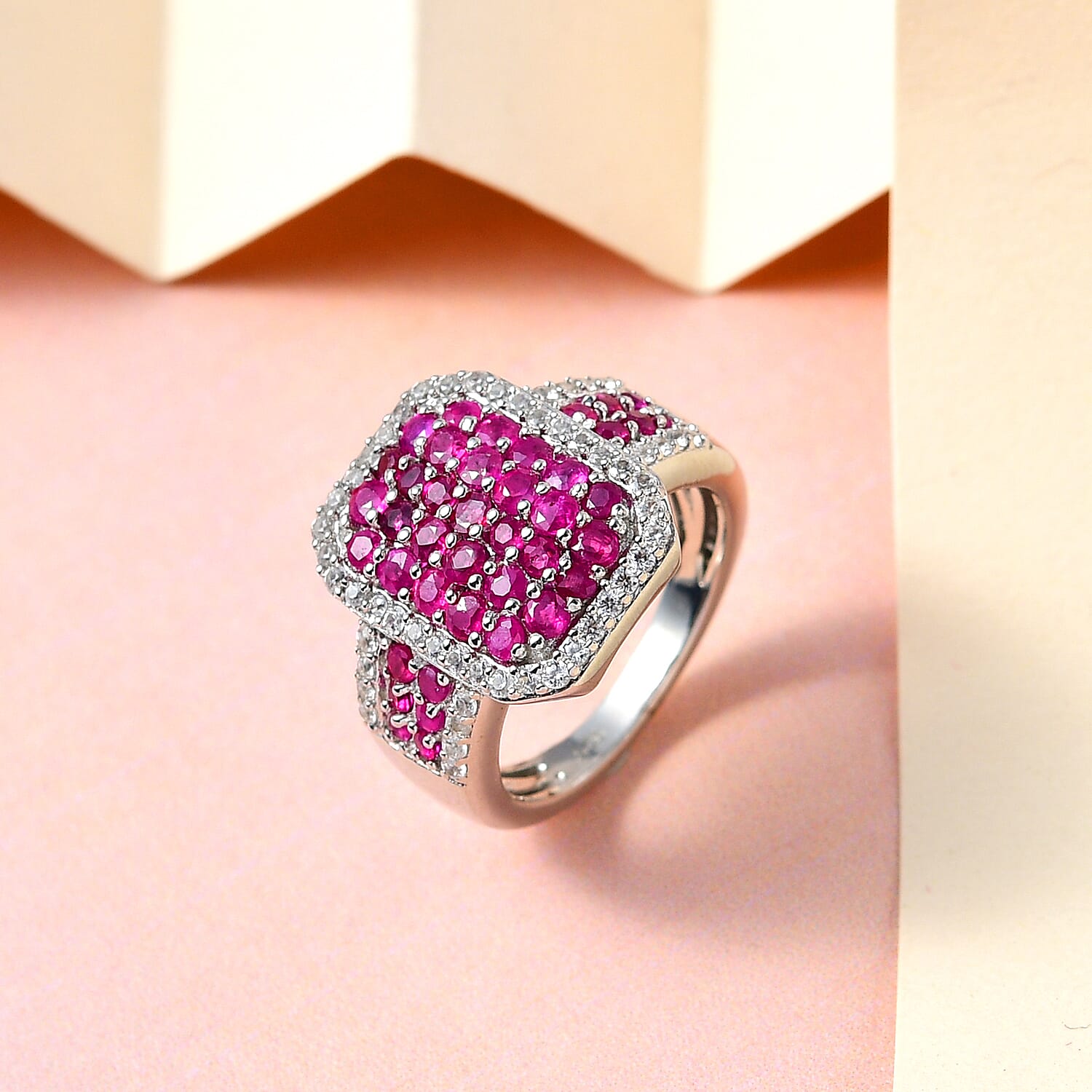 Natural Ruby and Natural Cambodian Zircon Ring in Platinum Overlay ...