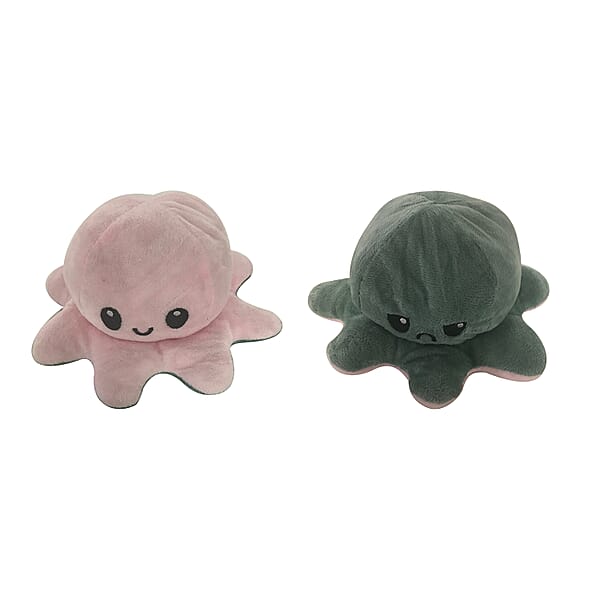 20cm Reversible Happy Sad Octopus Plush Toy Purple, Green and Light ...