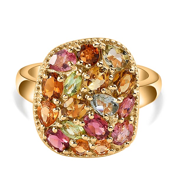 Multi-Tourmaline and Natural Cambodian Zircon Cluster Ring in 18K ...