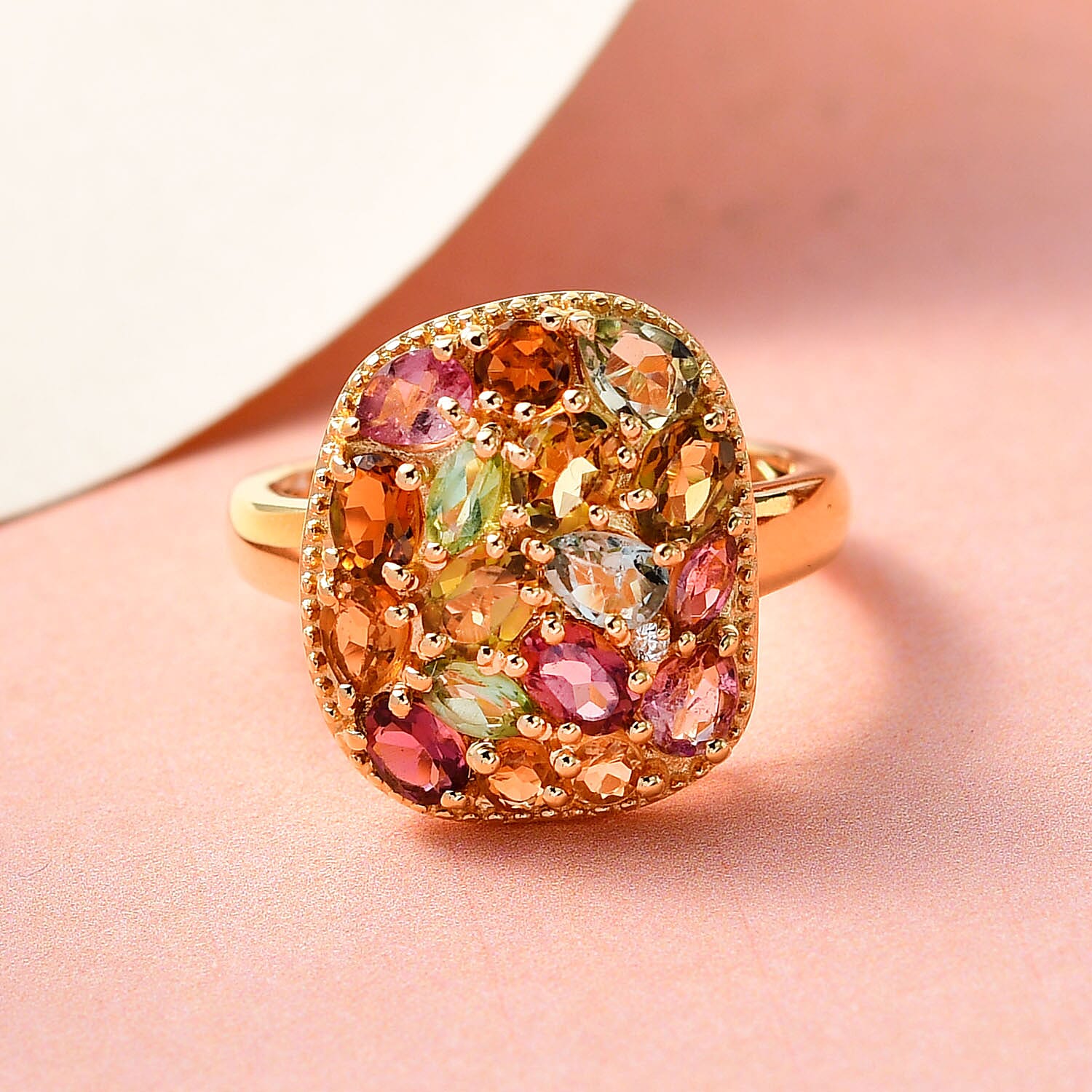 Multi-Tourmaline and Natural Cambodian Zircon Cluster Ring in 18K ...