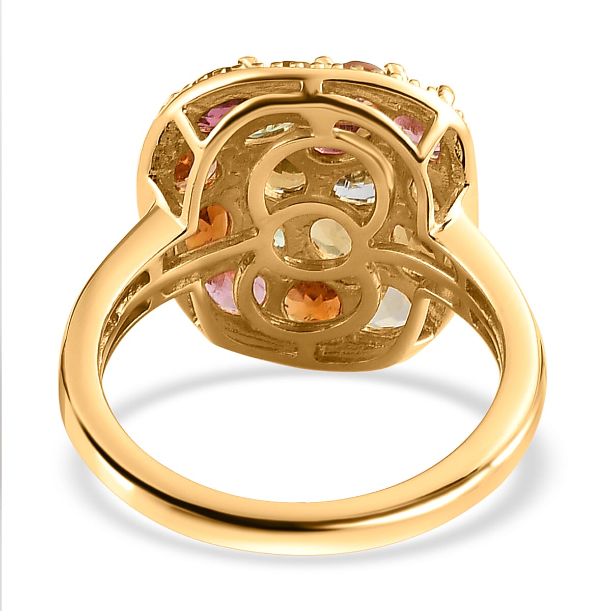 Multi-Tourmaline and Natural Cambodian Zircon Cluster Ring in 18K Vermeil Yellow Gold Overlay ...