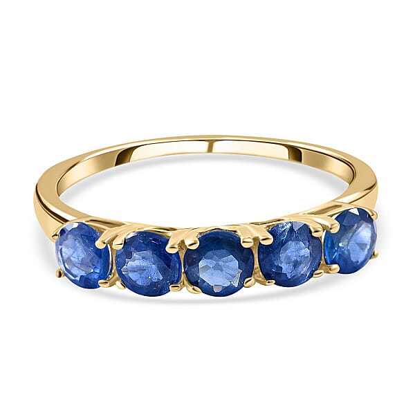 9K Yellow Gold Kanchanaburi Blue Sapphire 5 Stone Ring 1.74 Ct ...