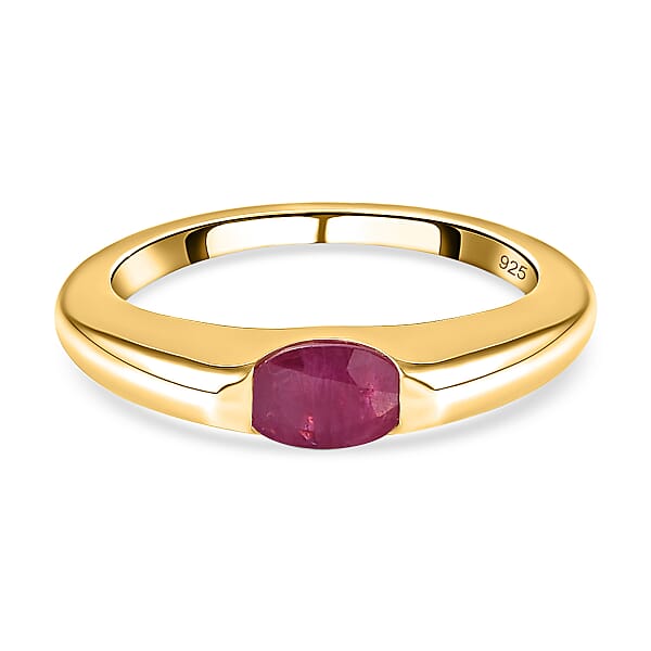 Ruby Solitaire Ring in Vermeil Yellow Gold Plated Sterling Silver 1.05 ...