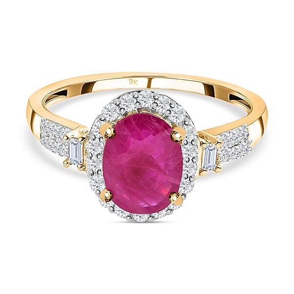 2.02 Ct AA Ruby and Moissanite Classic Halo Ring in 9K Yellow Gold ...