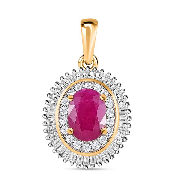 9K Yellow Gold Ruby and Diamond Halo Pendant 1.43 Ct - 7211966 - TJC