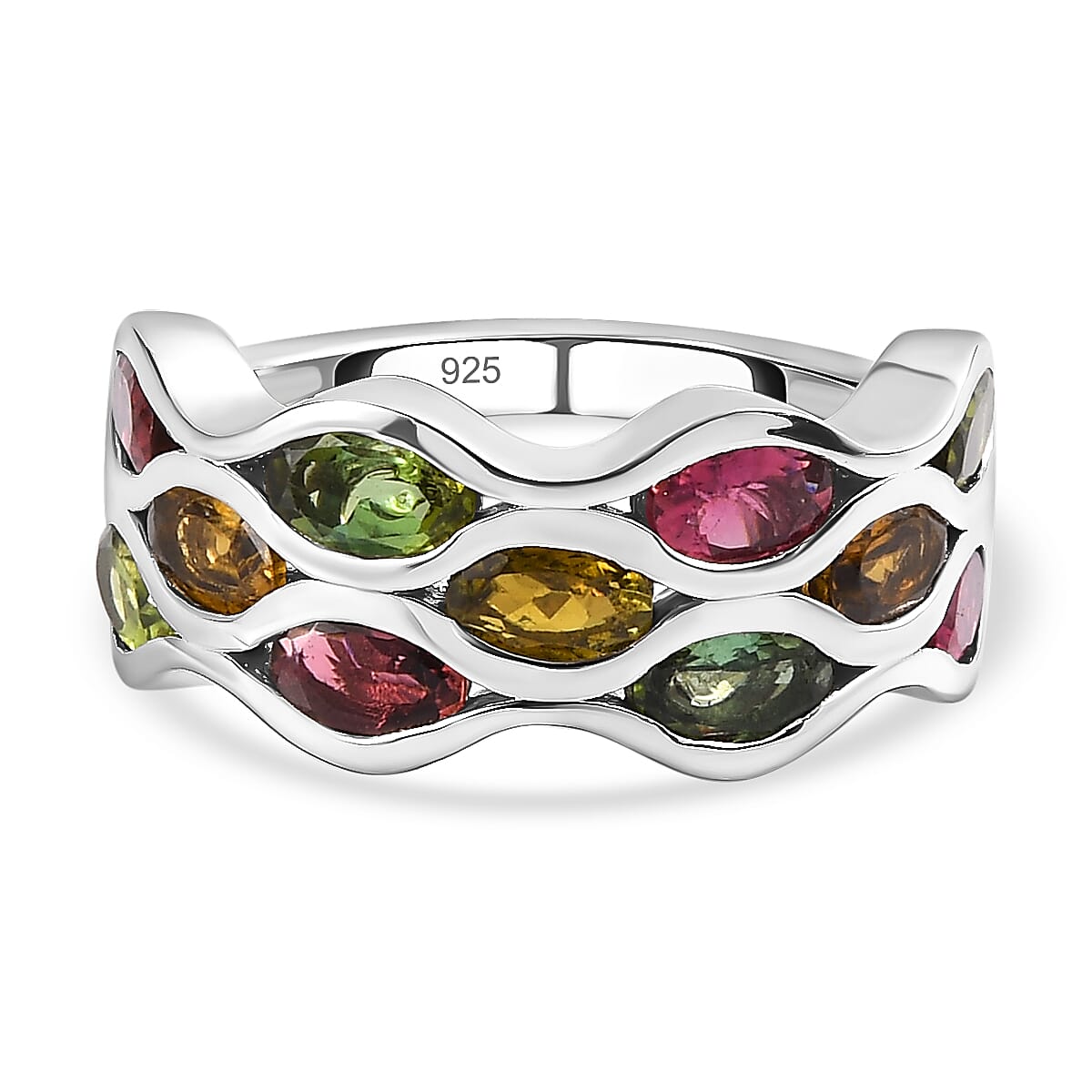 Multi-Tourmaline Ring in Platinum Overlay Sterling Silver 2.82 Ct ...