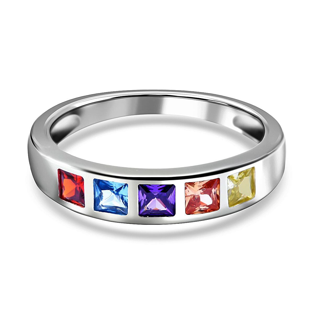 ELANZA Multi Colour Simulated Diamond Band Ring in Sterling Silver ...