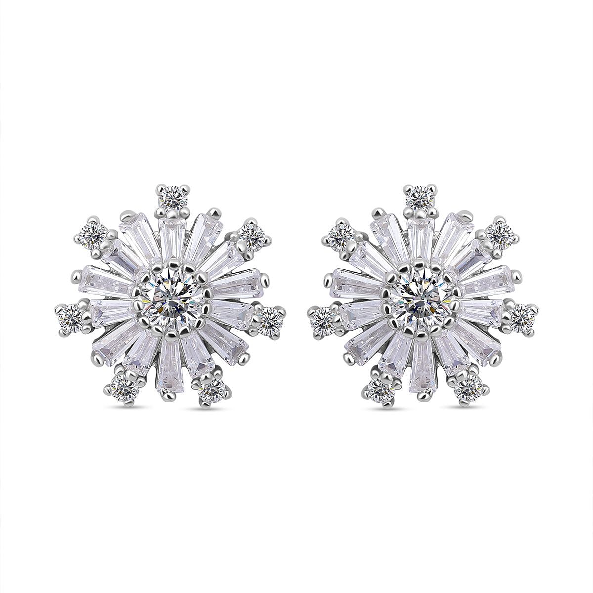 ELANZA Simulated Diamond Starburst Earrings (with Push Back) in Rhodium ...