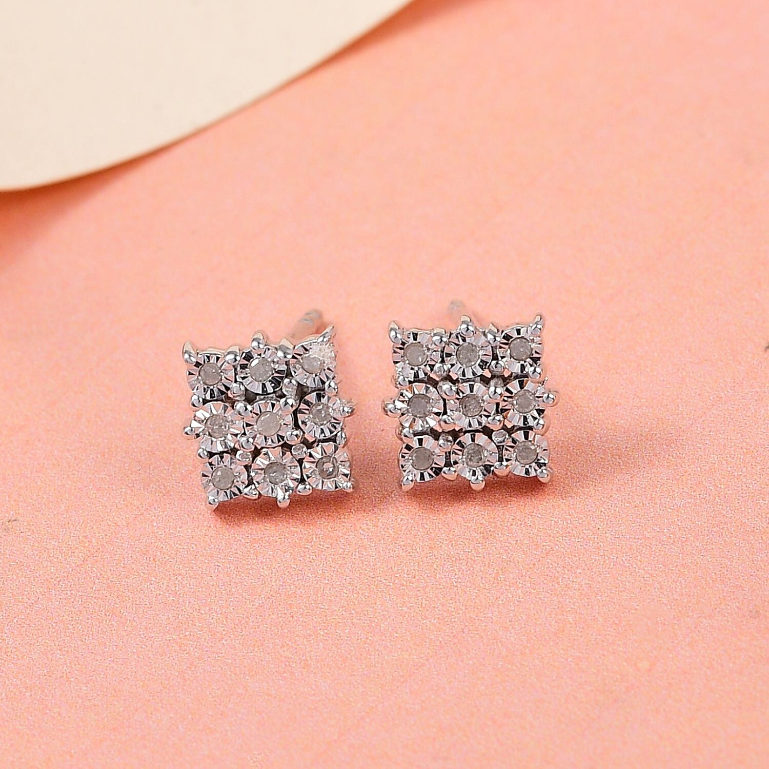White Diamond Stud Earring (With Push Back) in Platinum Overlay ...
