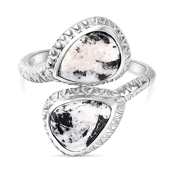 White Buffalo Crossover Ring in Platinum Overlay Sterling Silver 4.05 ...