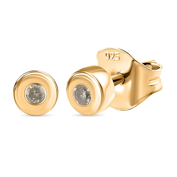 White Diamond SolitaireStud Push Post Earring in Vermeil YG Sterling ...