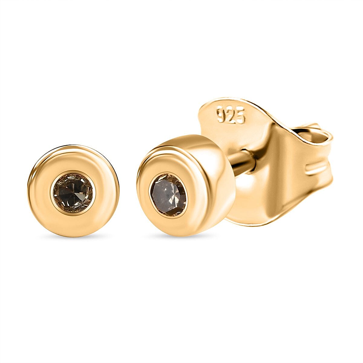 Champagne Diamond Solitaire Stud Push Post Earring in Vermeil YG ...