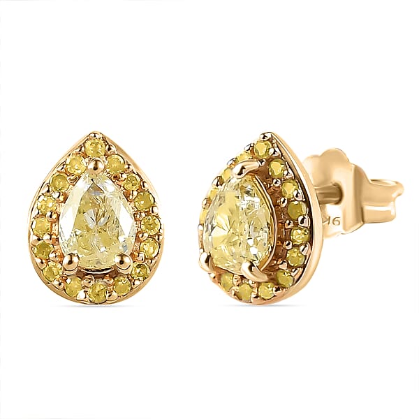 9K Yellow Gold Natural Yellow Diamond I3 Stud Earrings 0.50 Ct ...