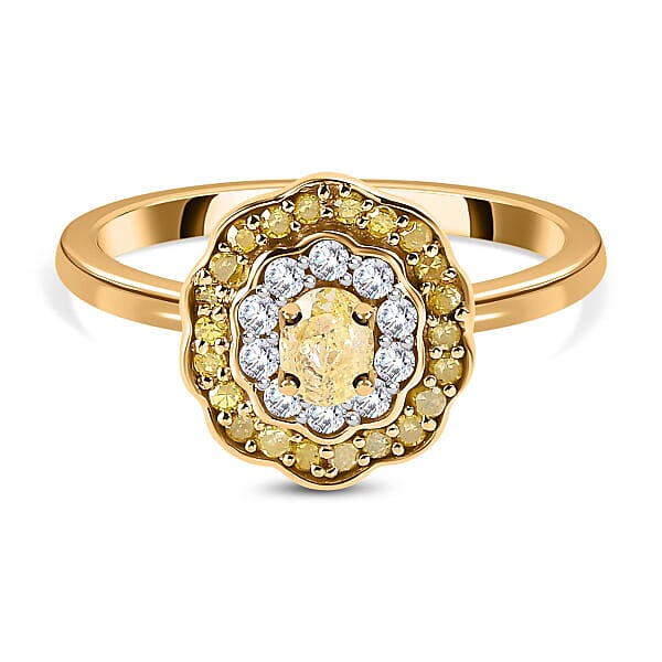 9K Yellow Gold SGL Certified Natural Yellow Diamond and White Diamond ...