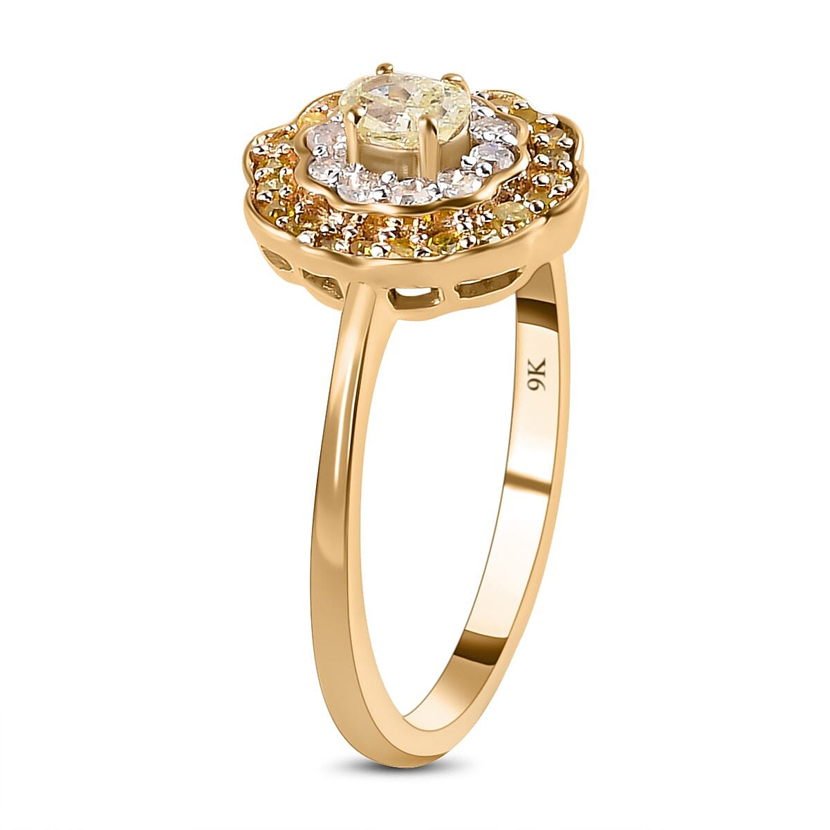 9K Yellow Gold SGL Certified Natural Yellow Diamond and White Diamond ...