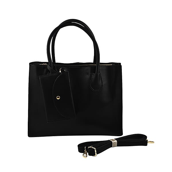 Polyurethane Plain Tote Bag - Black - 1663628367 - TJC