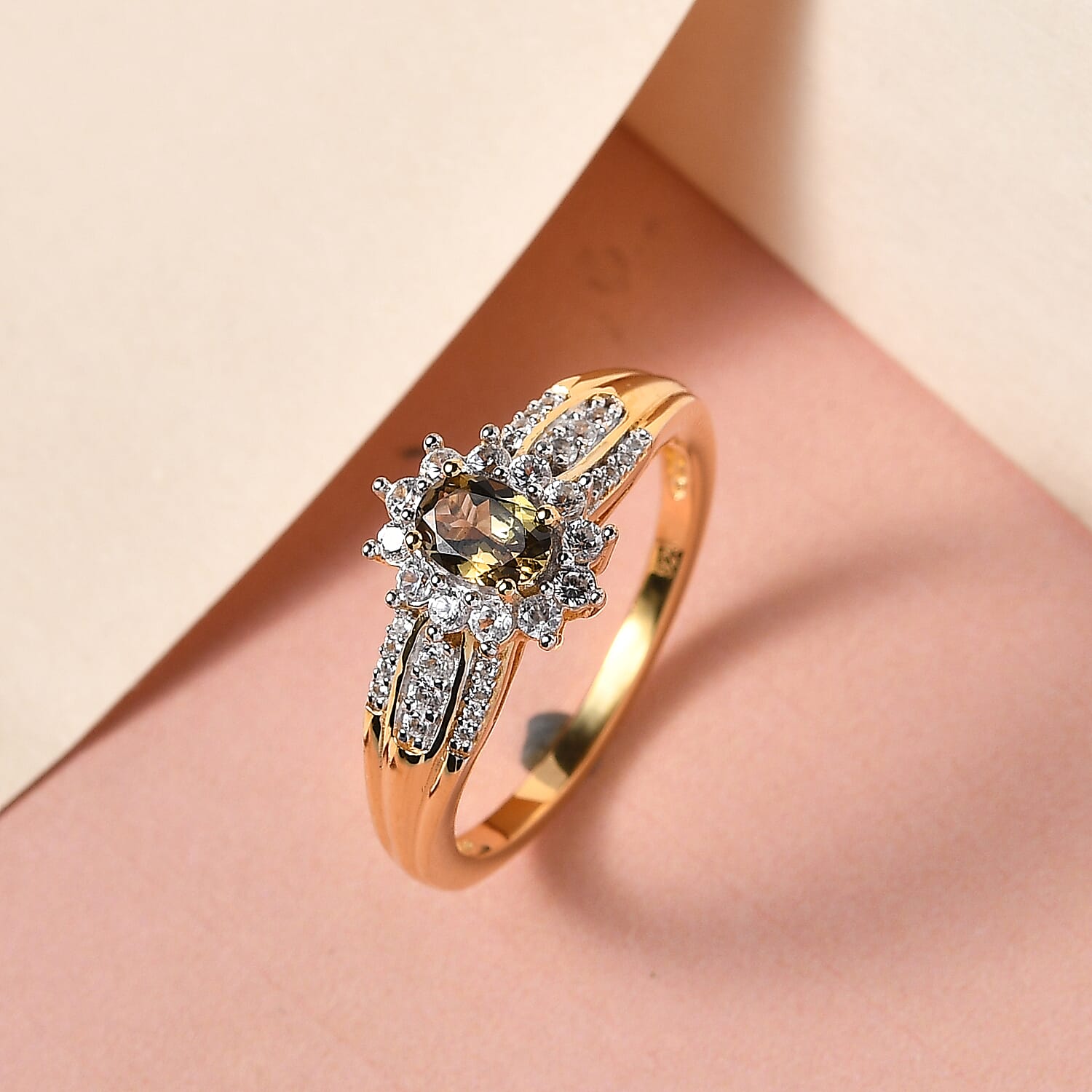 Natural Golden Tanzanite and Natural Cambodian Zircon Ring in 18K ...