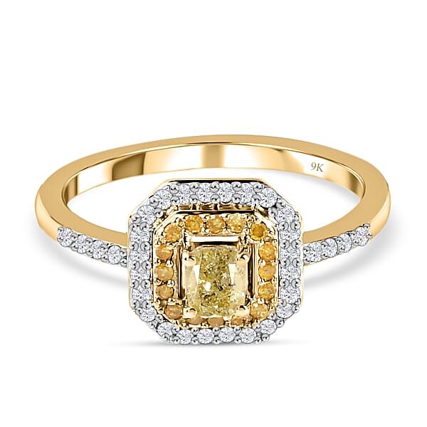 9K Yellow Gold SGL Certified Natural Yellow Diamond and White Diamond ...