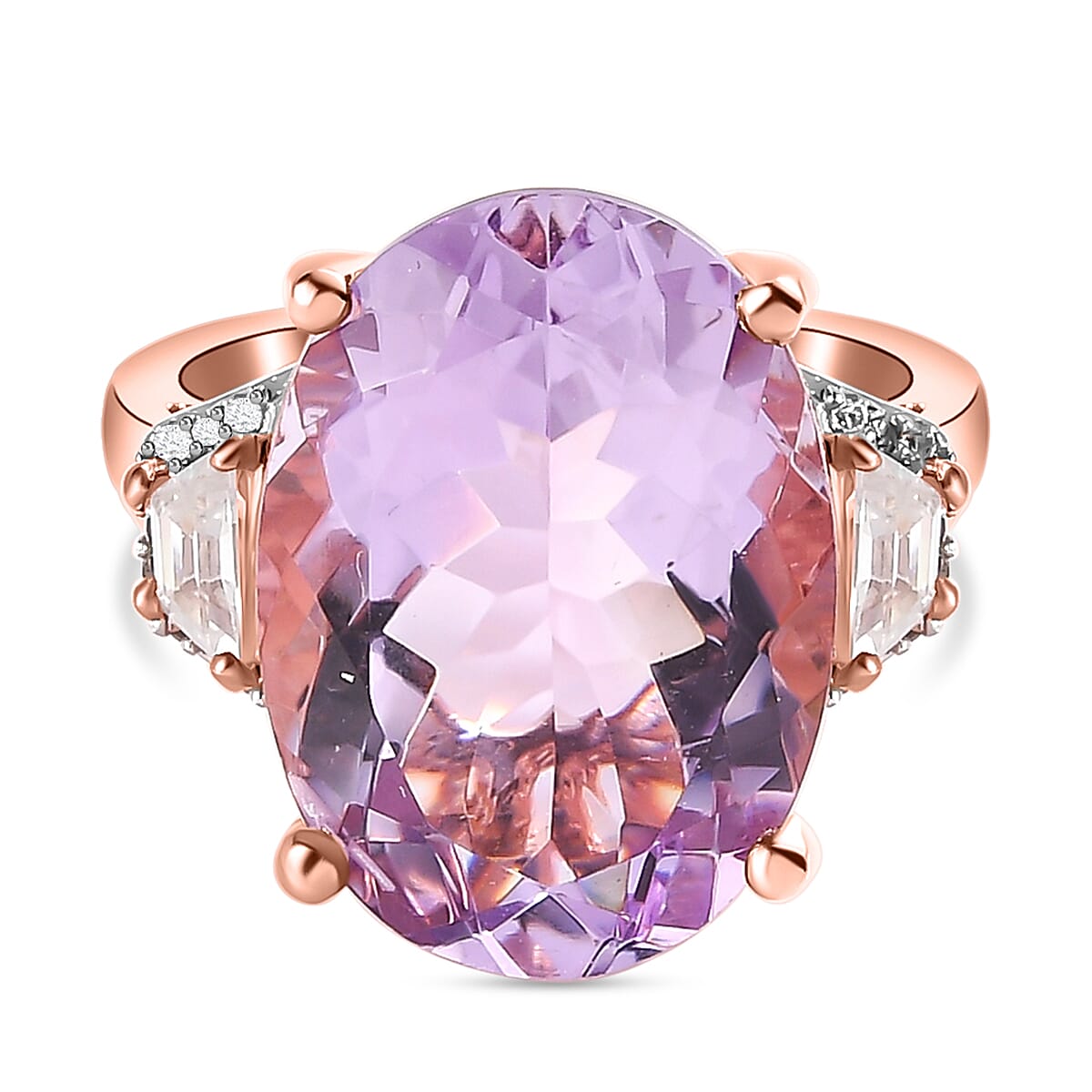 Rose De France Amethyst & Natural Zircon Ring in 18K Rose Gold Vermeil ...
