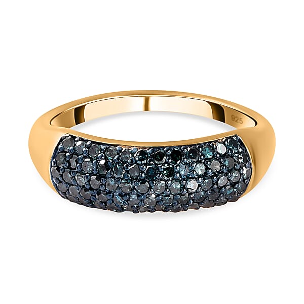 Blue Diamond Cluster Ring in 18K Vermeil Yellow Gold Plated Sterling ...