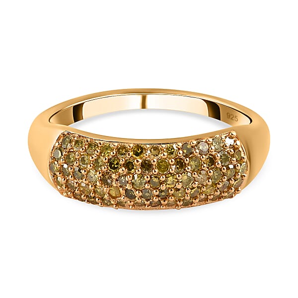 Yellow Diamond Cluster Ring in 18K Vermeil Yellow Gold Plated Sterling ...