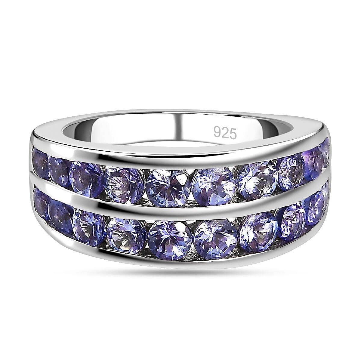 Tanzanite Half Eternity Ring in Platinum Overlay Sterling Silver 2.016 ...