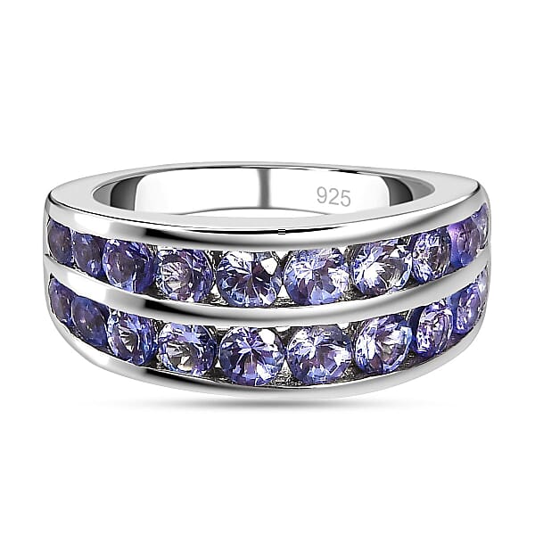 Tanzanite Half Eternity Ring in Platinum Overlay Sterling Silver 2.016 ...