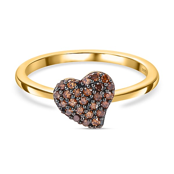 Red Diamond Heart Ring in 18K Vermeil Yellow Gold Plated Sterling ...
