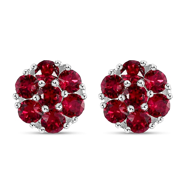 Ruby Crystal Stud Push Post Earrings in Sterling Silver - 7227900 - TJC