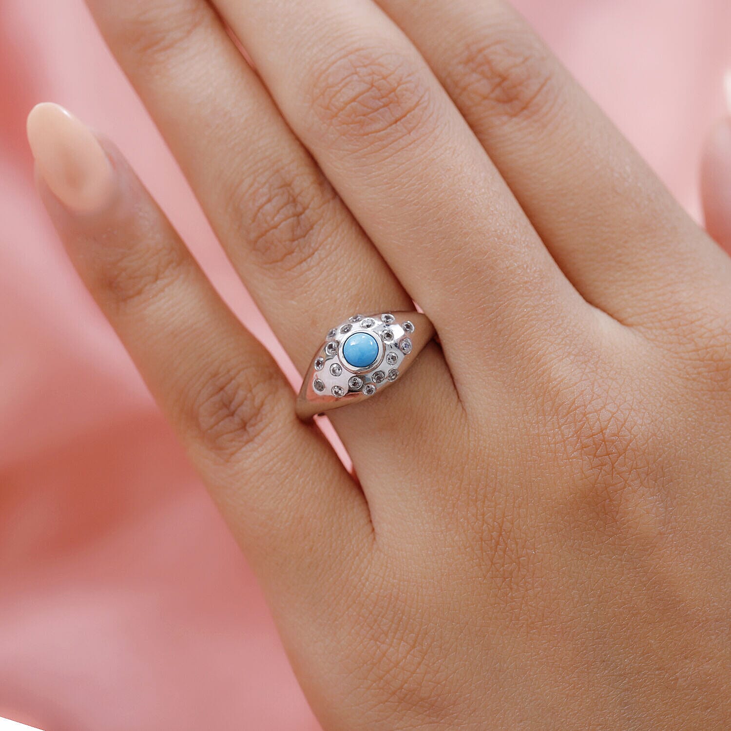 Sleeping Beauty Turquoise , White Zircon Main Stone With Side Stone ...