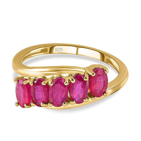 African Ruby 5 Stone Ring in Vermeil Yellow Gold Overlay Sterling ...