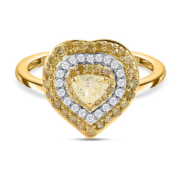 9K Yellow Gold Natural Yellow Diamond, White Diamond (SGL Certified I3 ...