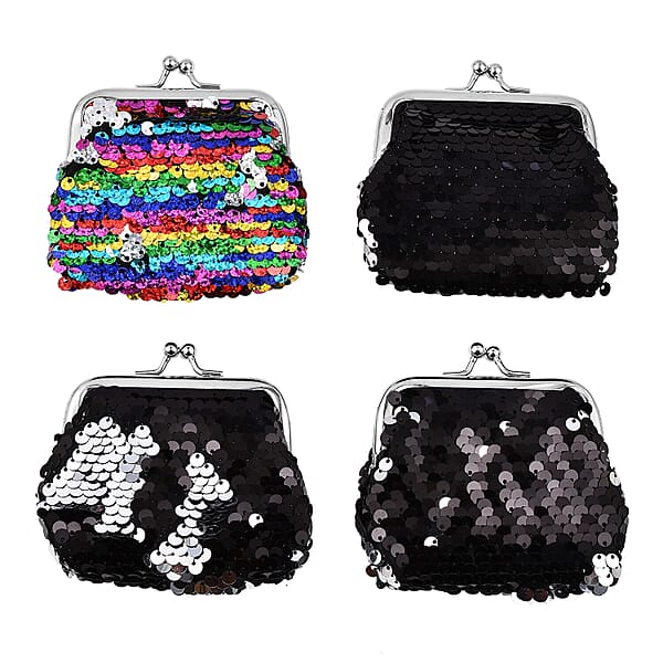 Set of 4 - Sequin Coin Purse Bags - Black and Multi - 7228732 - TJC