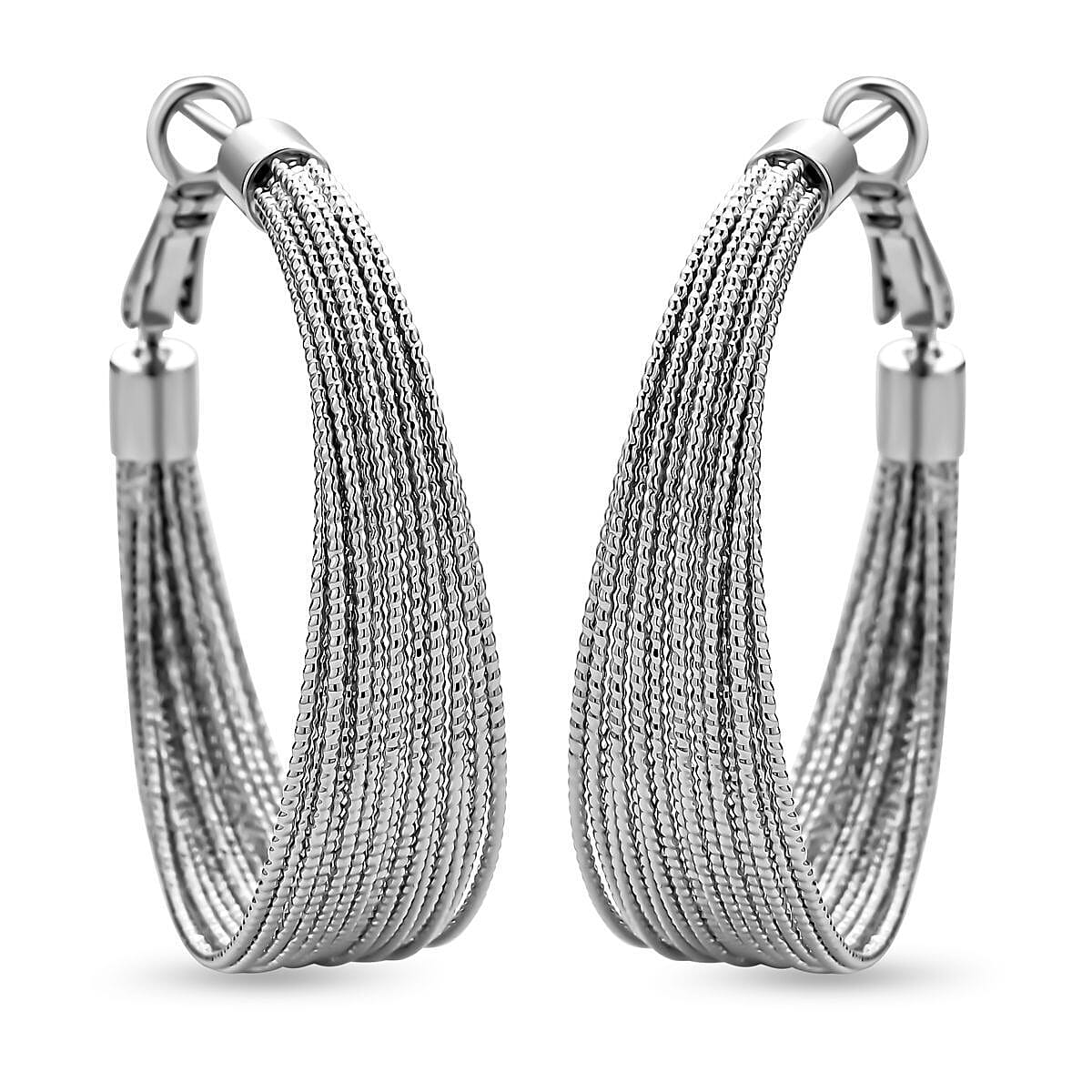 Hoop Earrings (With Push Back) in White Silver Tone - 7231385 - TJC