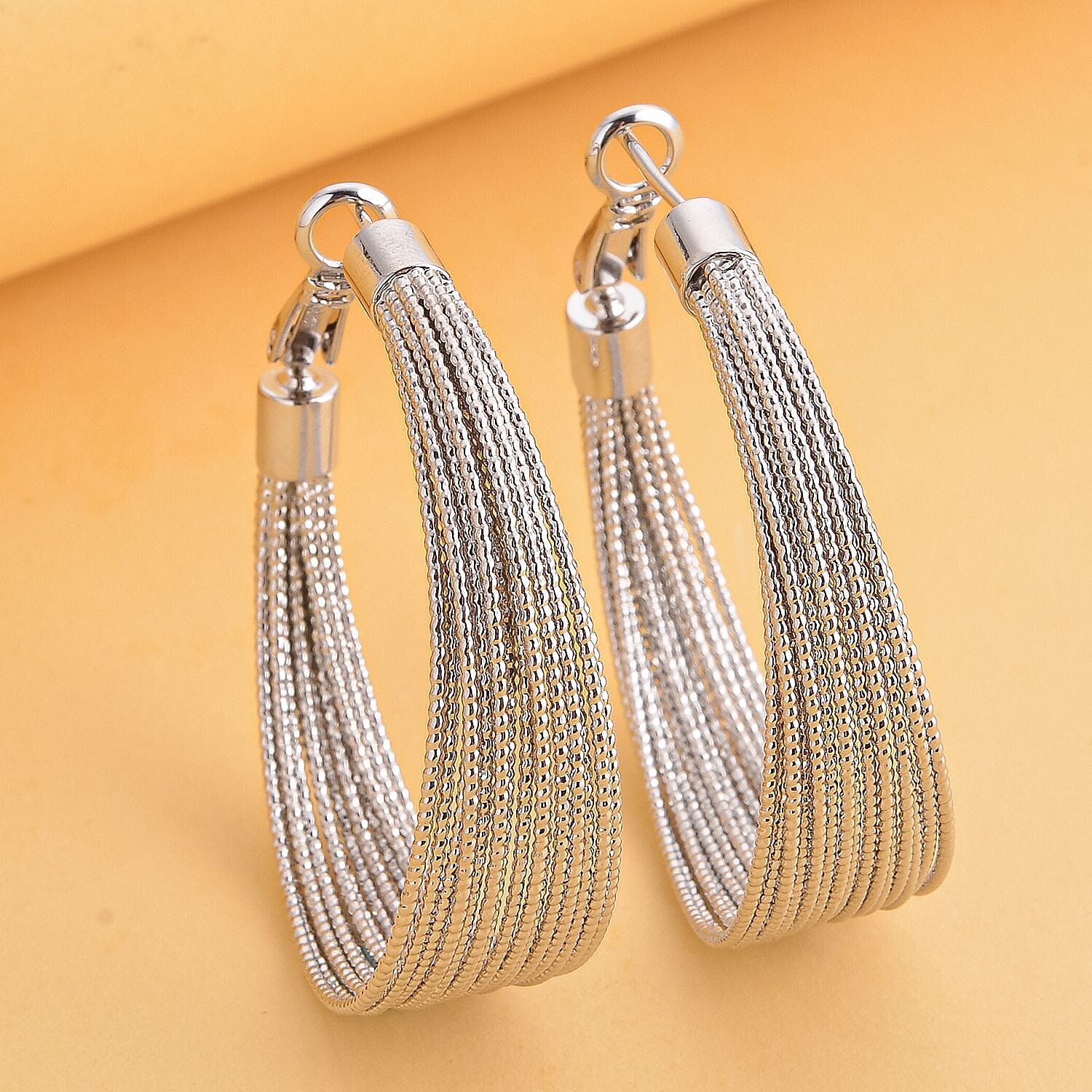 Hoop Earrings (With Push Back) in White Silver Tone - 7231385 - TJC