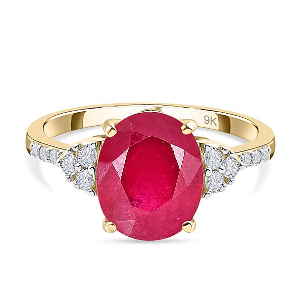 9K Yellow Gold AA Fissure Filled Ruby and Moissanite Main Stone With ...