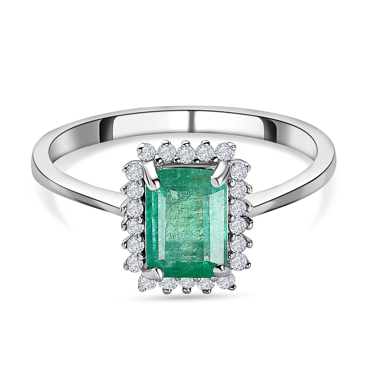 9K White Gold AA Zambian Emerald and Diamond Ring 1.15 Ct - 7231987 - TJC