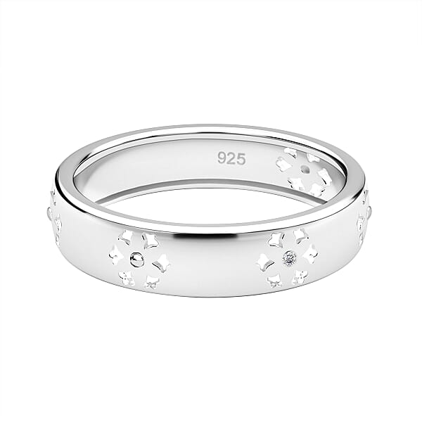 Diamond Floral Wedding Band Ring in Sterling Silver - M7233640 - TJC