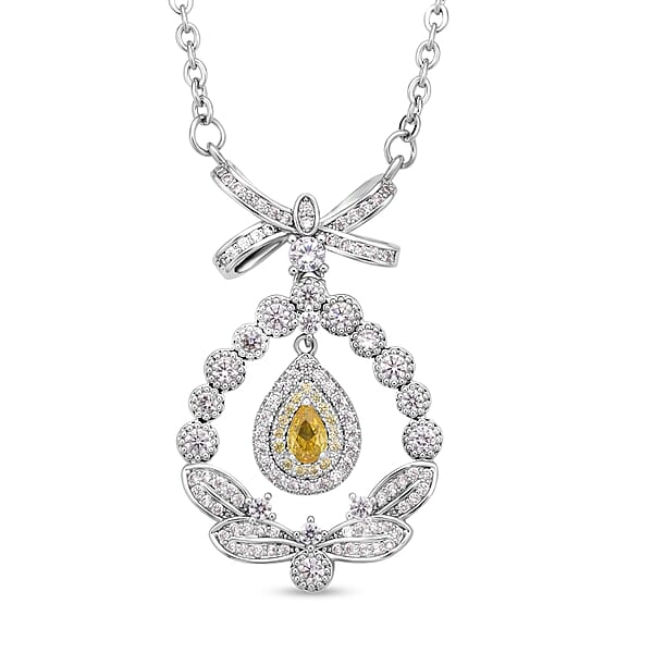 White Cubic Zirconia , Yellow Cubic Zirconia Necklace (Size - 20 With 2 ...