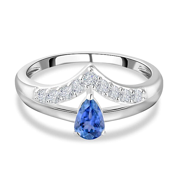 Tanzanite and Natural Cambodian Zircon Wishbone Ring in Sterling Silver ...