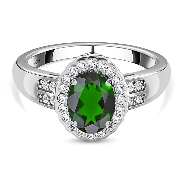 Natural Chrome Diopside and Natural Zircon Ring in Platinum Overlay ...