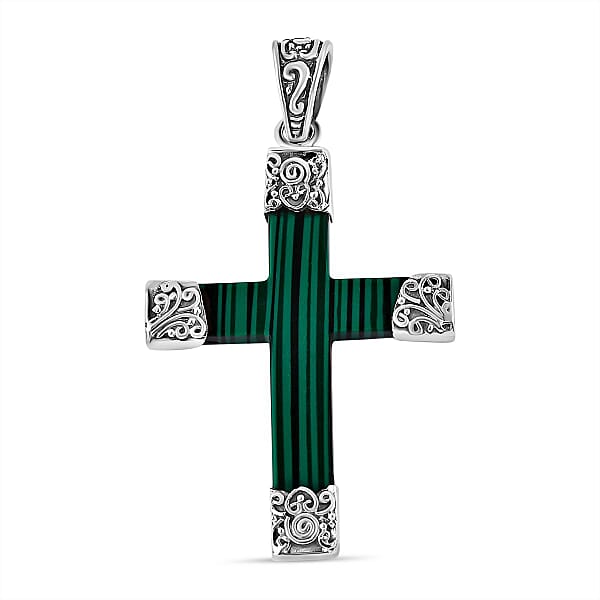 Royal Bali Collection - Malachite Cross Pendant in Sterling Silver 15. ...