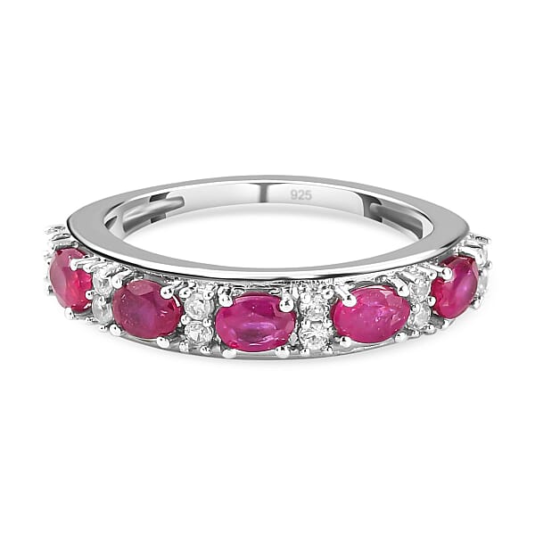 African Ruby and White Zircon Ring in Platinum Overlay Sterling Silver ...