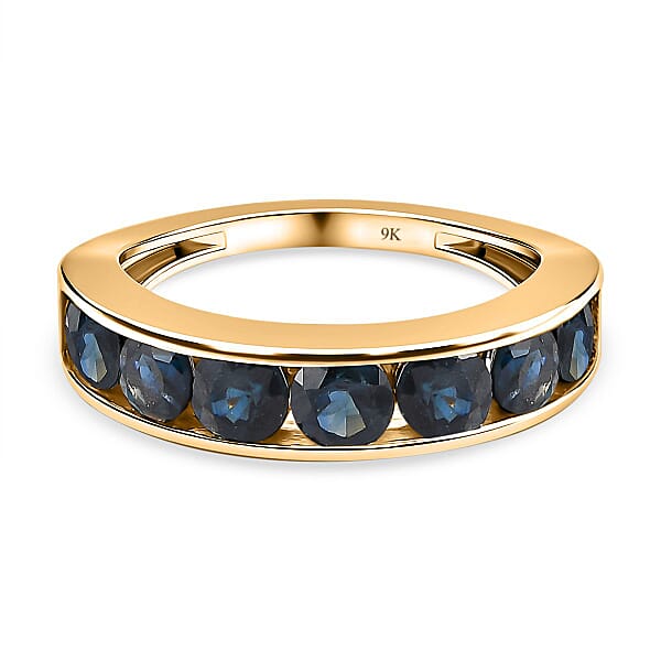 9K Yellow Gold Ocean Teal Sapphire Half Eternity Ring 1.64 Ct ...