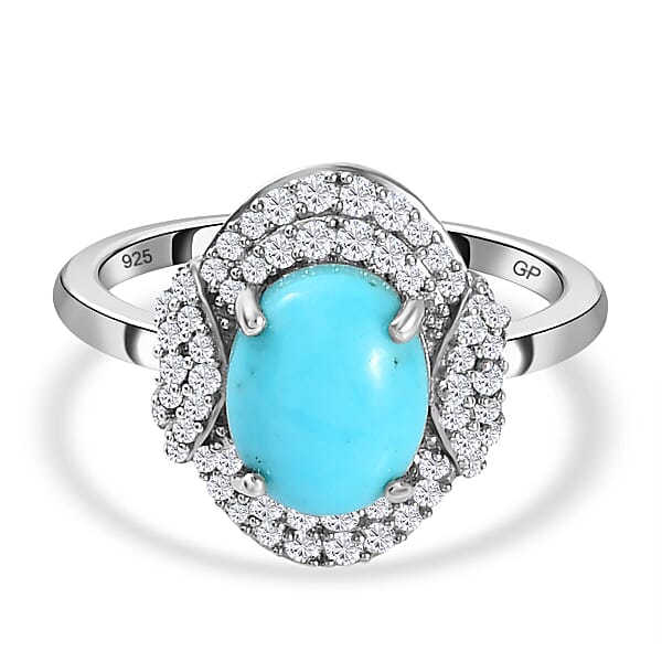GP Sleeping Beauty Turquoise And White Zircon Fancy Ring in Platinum ...