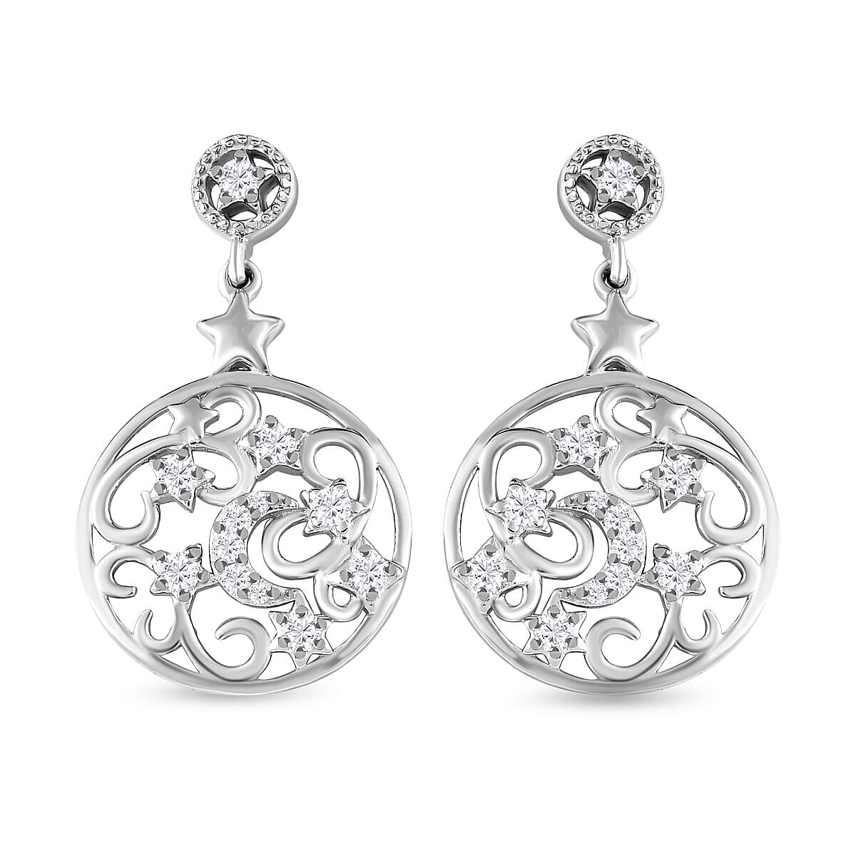 GP Collection- Moissanite Dangling Earring (With Push Back) in Platinum ...