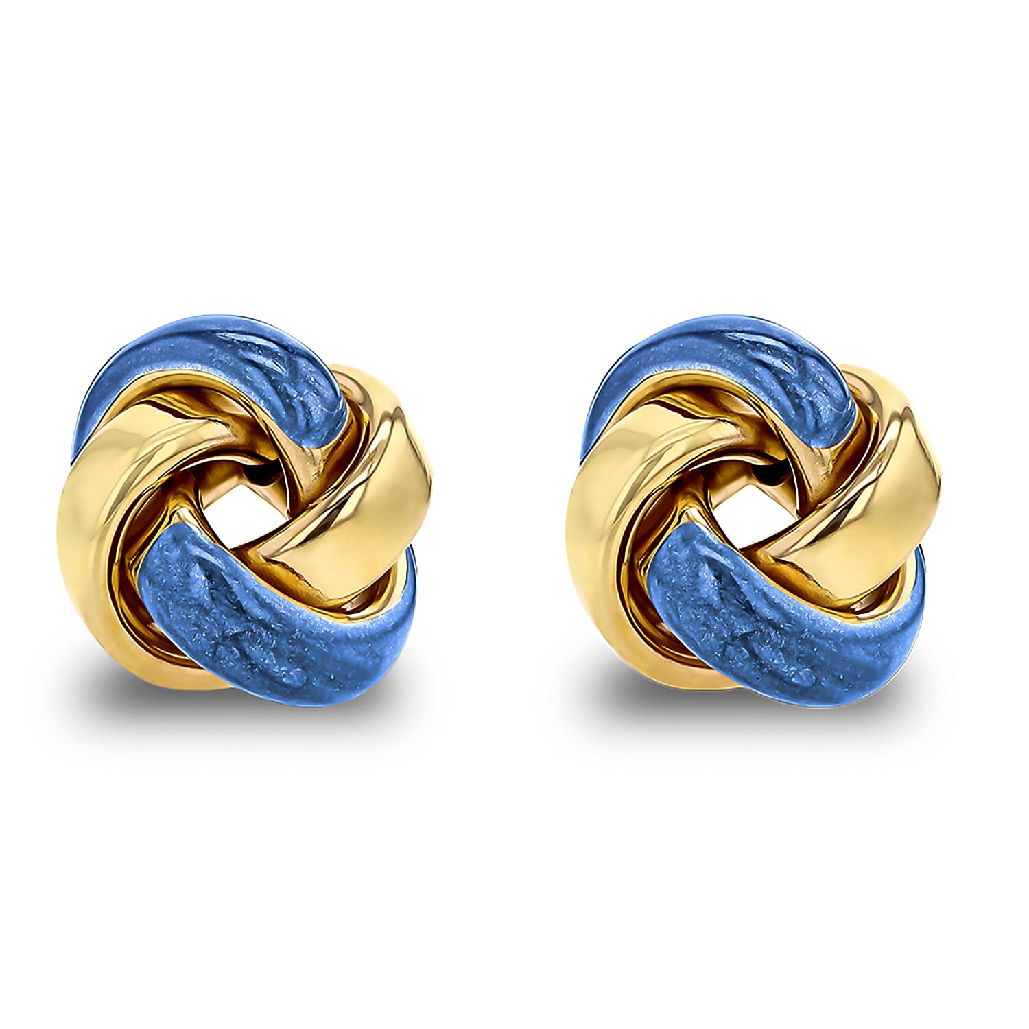9K Yellow Gold 11mm Blue Enamel Knot Stud Earrings