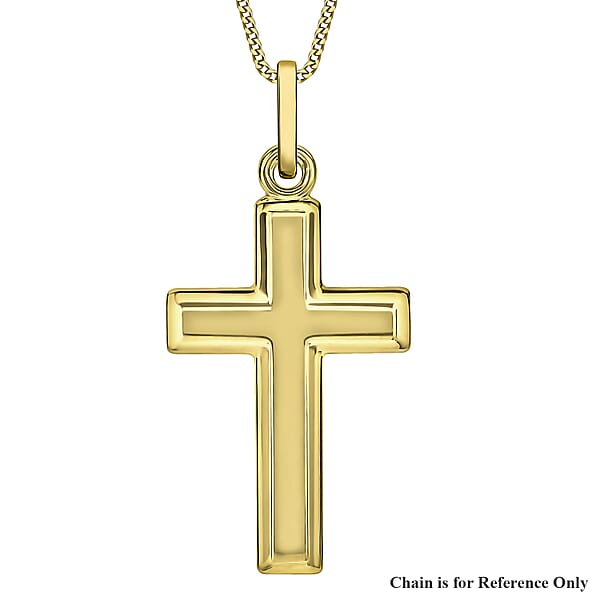 9K Yellow Gold 16mm x 34mm Bevelled-Edge Cross Pendant - 7254708 - TJC