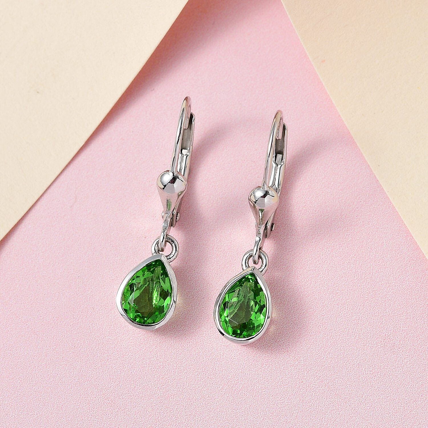 Helenite Dangling Earrings (With Lever Back) in Platinum Overlay ...