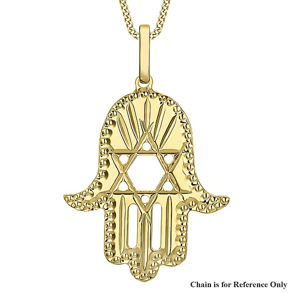 9K Yellow Gold 18.5mm x 29mm Star Of David Hamsa Pendant - 7254787 - TJC